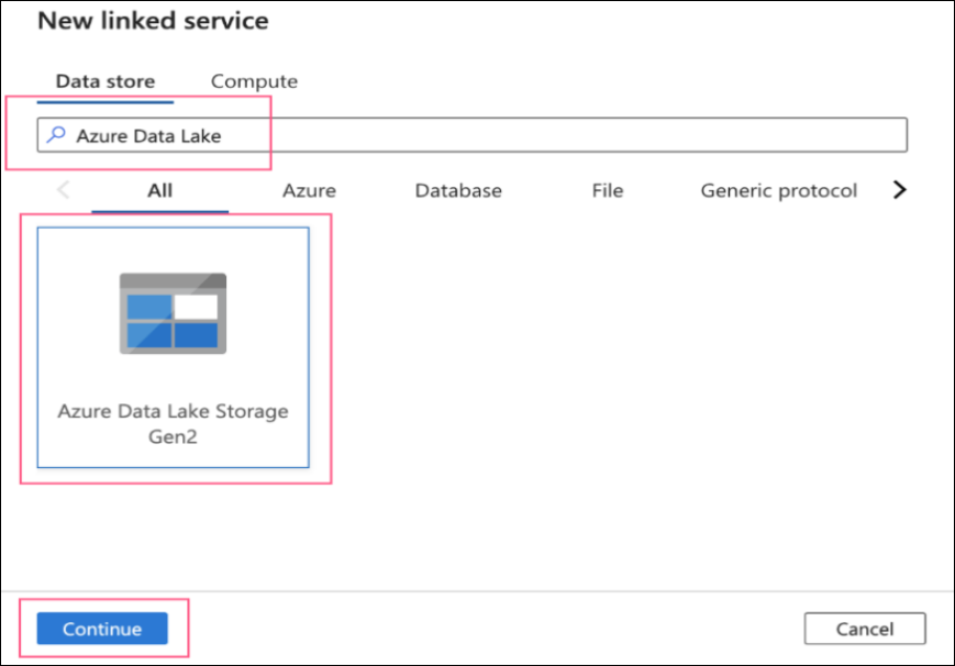 Linked service for Azure Data Lake source
