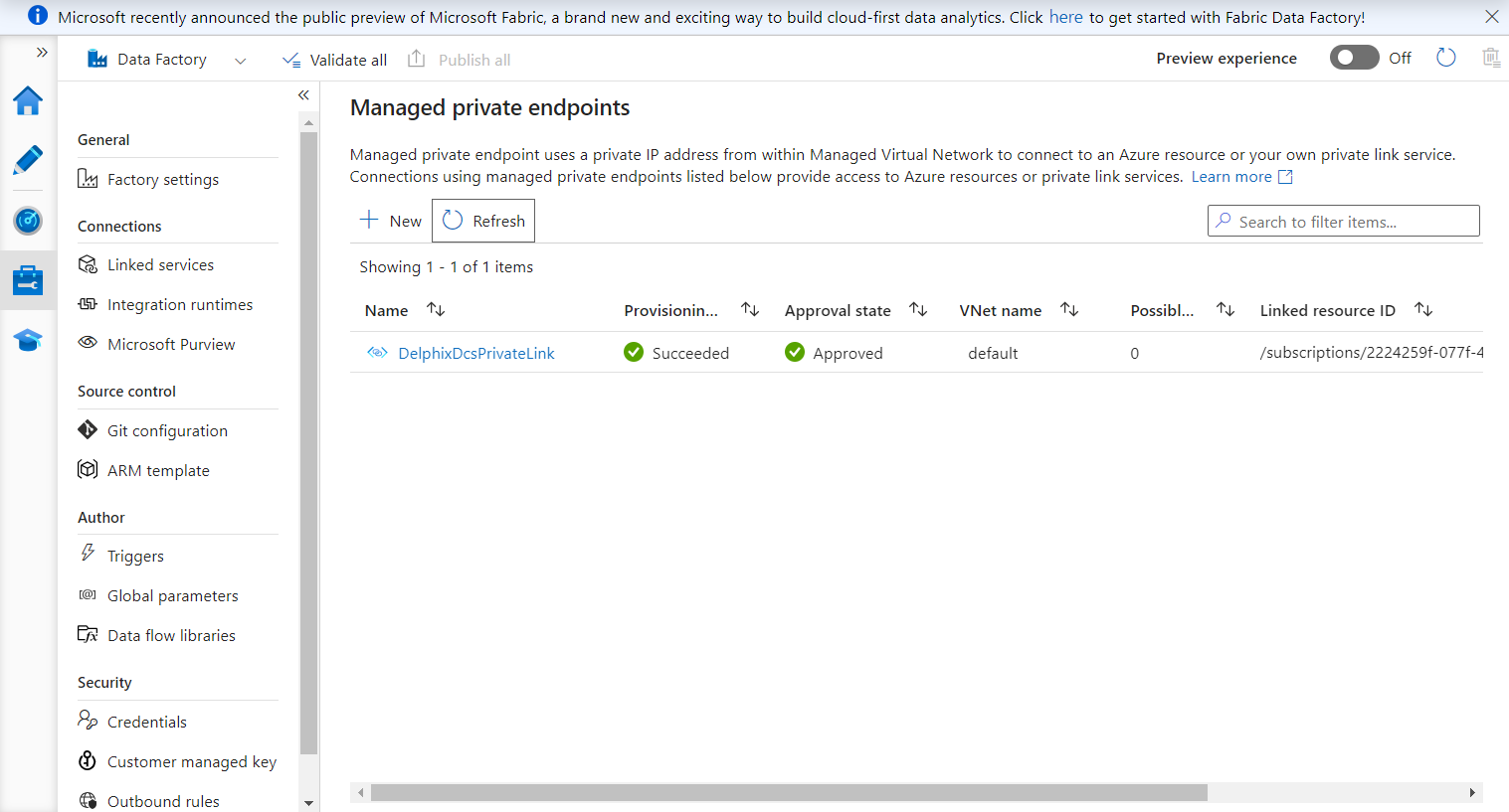 Setting up ADF Private Link with DCS