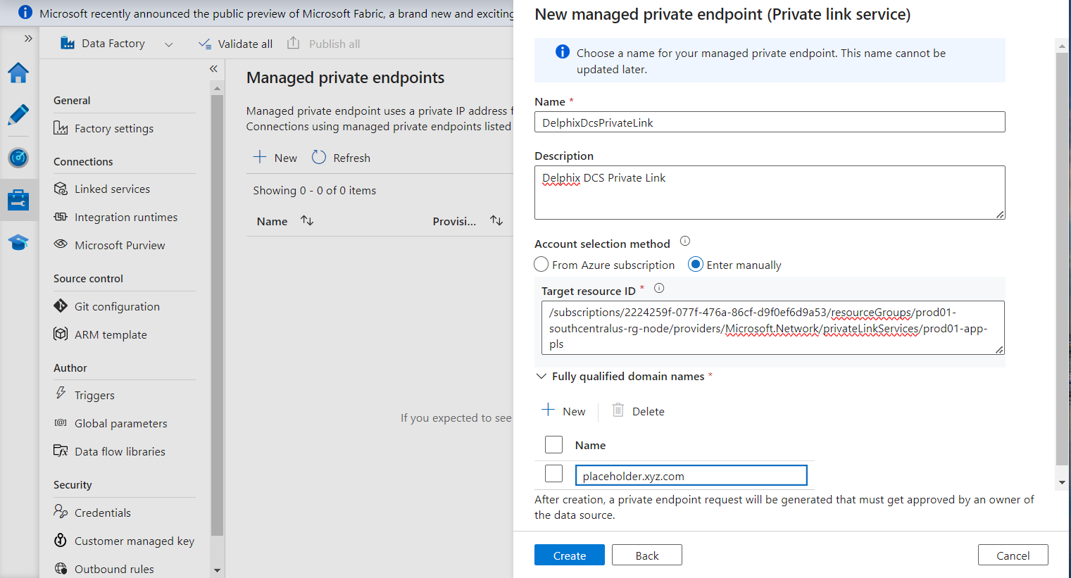 Setting up ADF Private Link with DCS